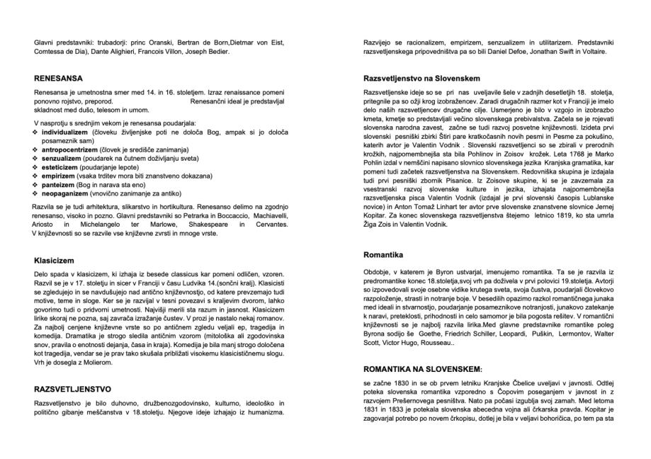 MATURA: Zapiski za slovenščino (književnost)
