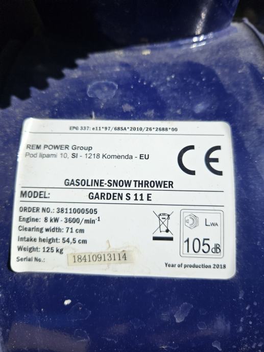 REM POWER snežna freza Garden S11 E + snežne verige