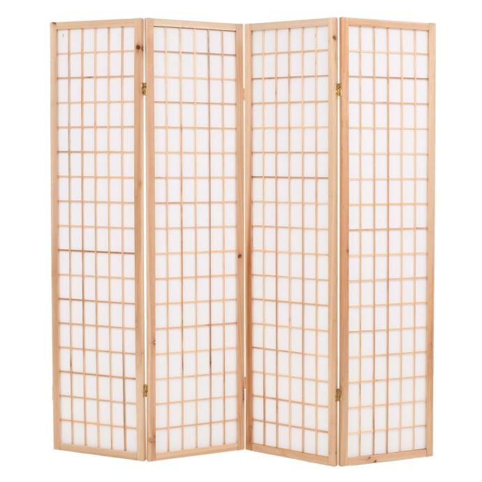 vidaXL Zložljiv 4-delni paravan japonski stil 160x170 cm naravne barve