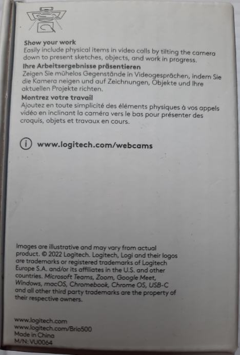 Logitech brio 500 kamera, grafitna