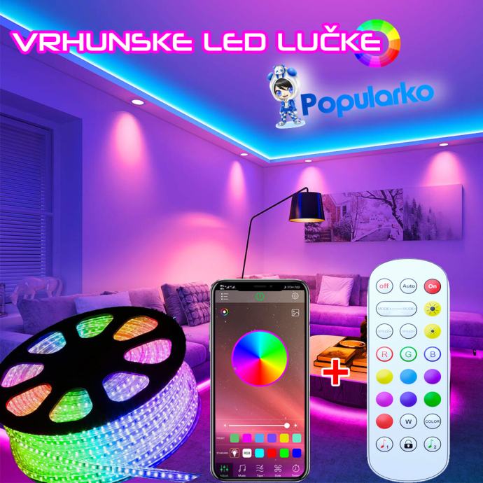 LED LUČKE + DALJINEC + VODENJE Z APLIKACIJO - Popularko