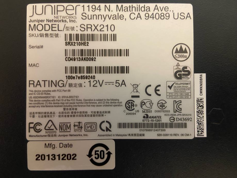 JUNIPER NETWORKS SRX210
