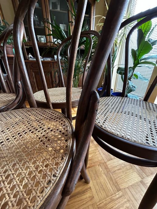 4x Thonet stol, vintage retro chair stol ratan, komplet 390