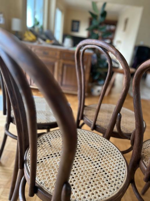 4x Thonet stol, vintage retro chair stol ratan, komplet 390