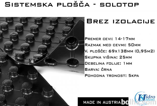 SISTEMSKE PLOŠČE za talno ogrevanje brez izolacije