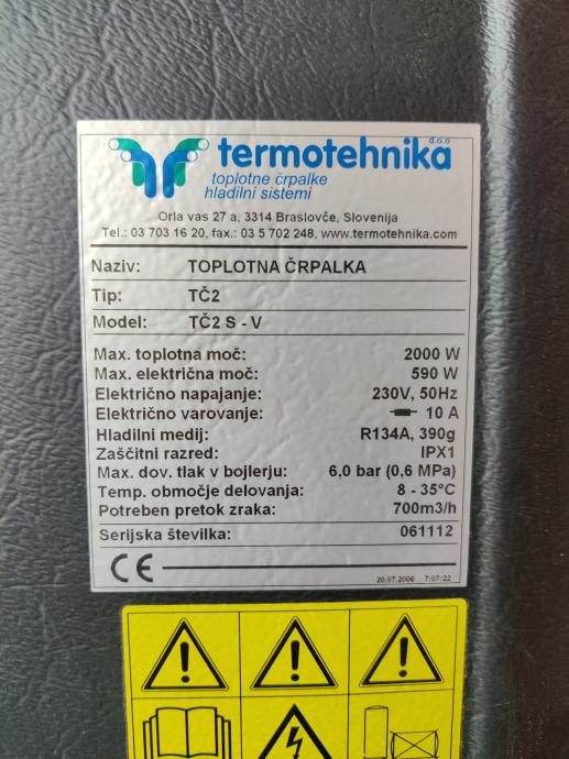 Toplotna črpalka 2kW Termotehnika