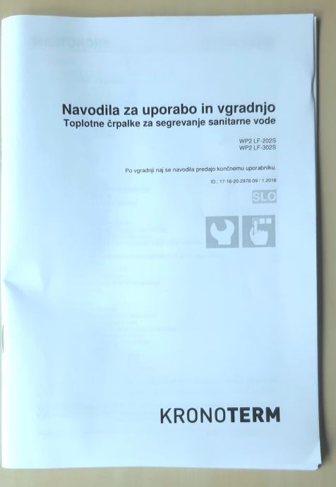 Toplotna črpalka za sanitarno vodo KRONOTERM SILVER WP2 LF-302S