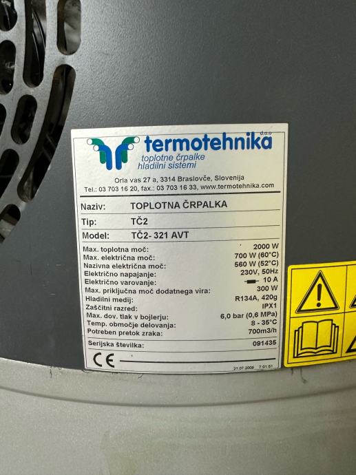 Toplotna črpalka za sanitarno vodo Termotehnika TČ2-321 AVT