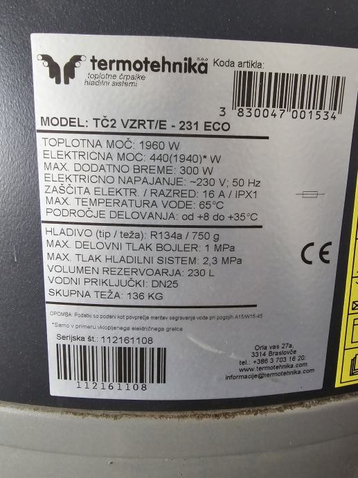 Toplotna črpalka Termotehnika 230L