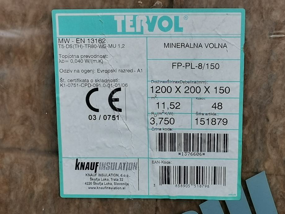 Tervol mineralna volna FP-PL-8/150 - lamelna izolacija debeline 150mm