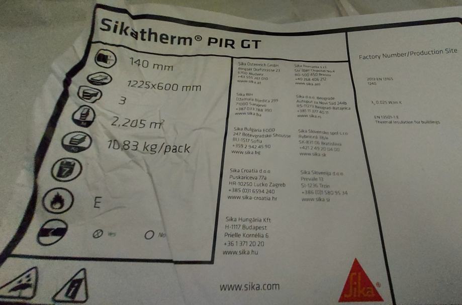 PRODAM IZOLACIJO SIKATHERM PIR GT DEBELINE 140 CM