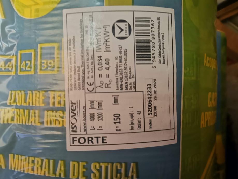 Steklena volna 9,6 m2 - debeline 15 cm