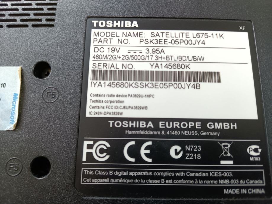 Toshiba Satellite L675-11K ,17.3 Ekran, i5-M460, 4Gb RAM, 80Gb SSD