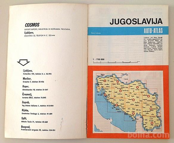 Avto, Auto karta, avtokarta, autokarta zemljevid Jugoslavije