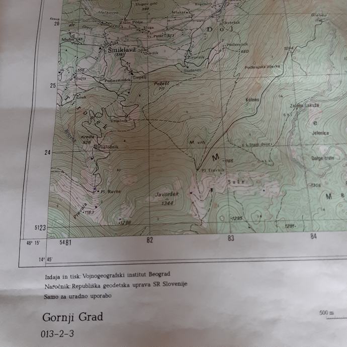 Zemljevid - Topografska karta 1:25000 Gornji Grad leto 1985