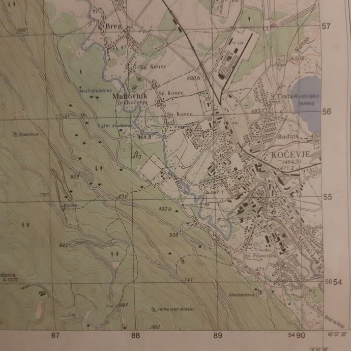 Zemljevid - Topografska karta 1:25000 Kočevje leto 1993