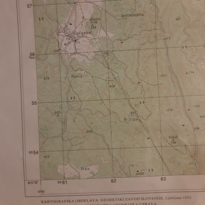 Zemljevid - Topografska karta 1:25000 Kočevje leto 1993