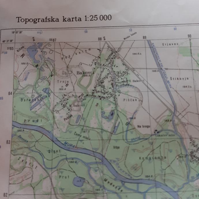 Zemljevid - Topografska karta 1:25000 Ljutomer leto 1986