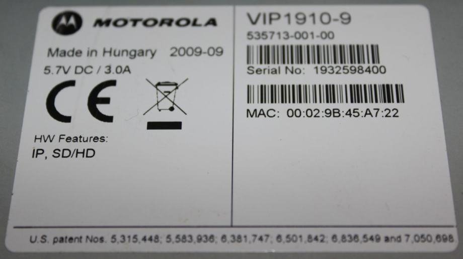 Motorola VIP 1910-9 HDTV vmesnik