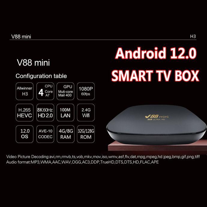 V88 MINI DOMAČI KINO TV BOX ANDROID 12.0 8GB+128GB,8K ( GARANCIJA ! )