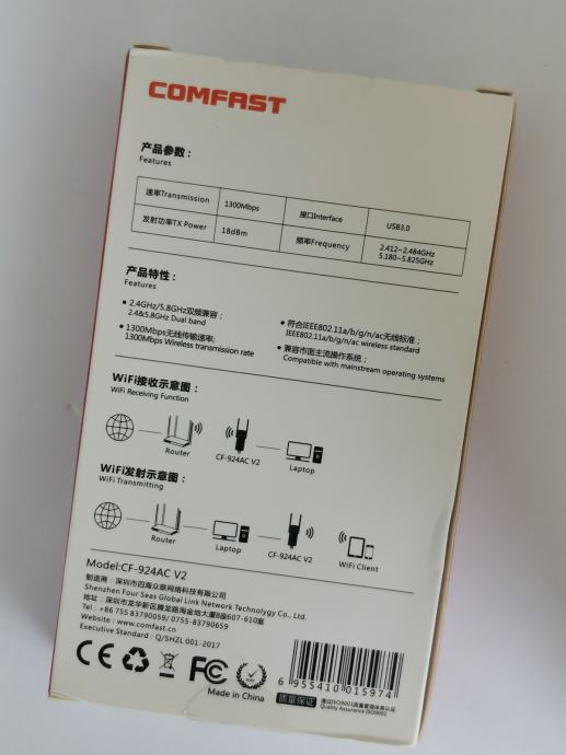 WiFi USB mrežna kartica Comfast CF-924AC V2 1300Mbps 2,4/5,8G