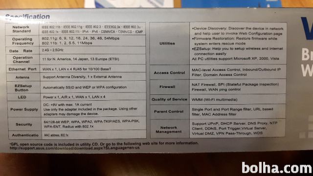 ASUS WL-520GU Wireless Router Wi-Fi