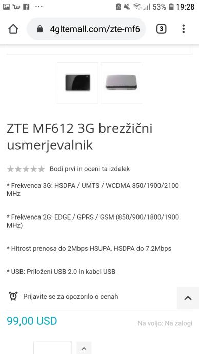 Brezžični usmerjevalnik Rutar ZTE MF612