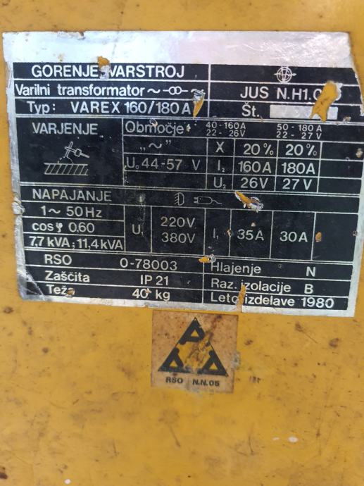VARILNI APARAT GORENJE VARSTROJ VAREX 160/180 A