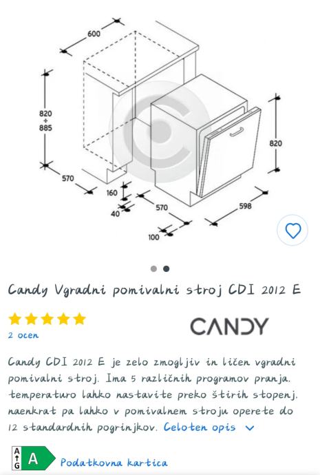 Pomivalni stroj, Candy, 60