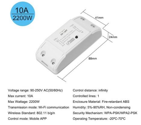 WiFi Smart Switch 10A / 2200W Brezžično daljinsko stikalo