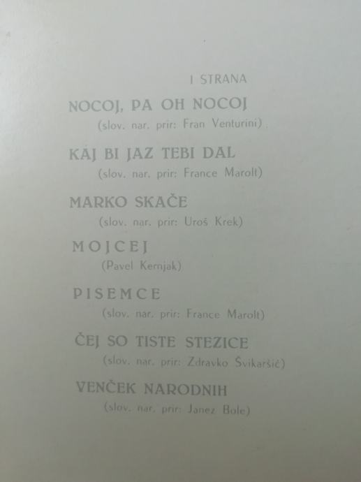 Vinil plošča Slovenski oktet Nocoj, pa oh nocoj