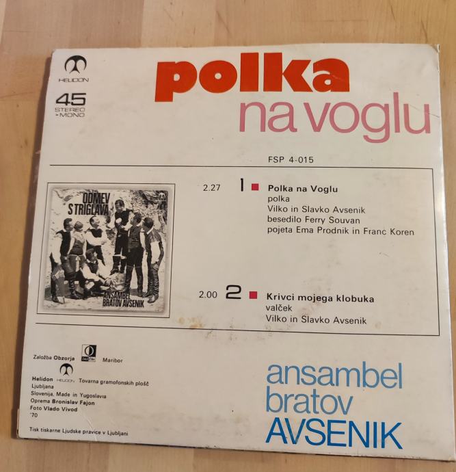 Mala plošča ansambel bratov Avsenik - Polka na Voglu