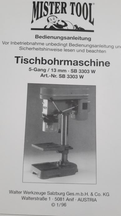 Nerabljen namizni vrtalni stroj Mister Tool SB 3303W