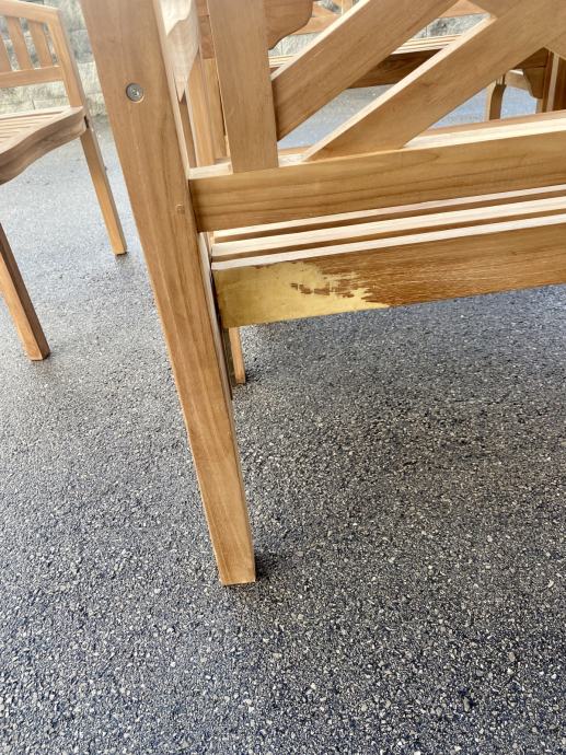 Nerabljena vrtna teak garnitura, miza ter 2 klopi in 2 stola, tikovina
