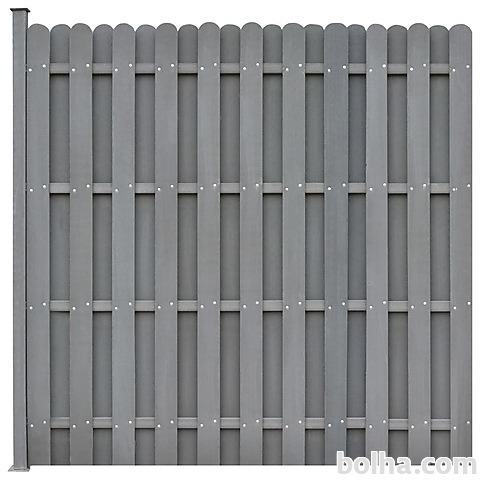vidaXL WPC Ograjni paneli 3 kvadratni 562x185 cm sive barve