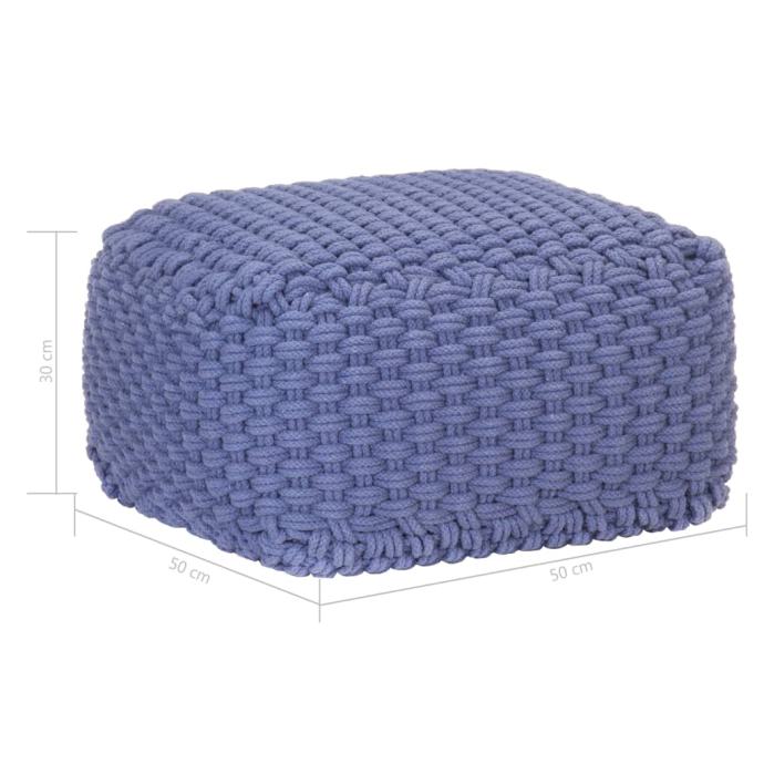 Ročno pleteni tabure moder 50x50x30 cm iz bombaža