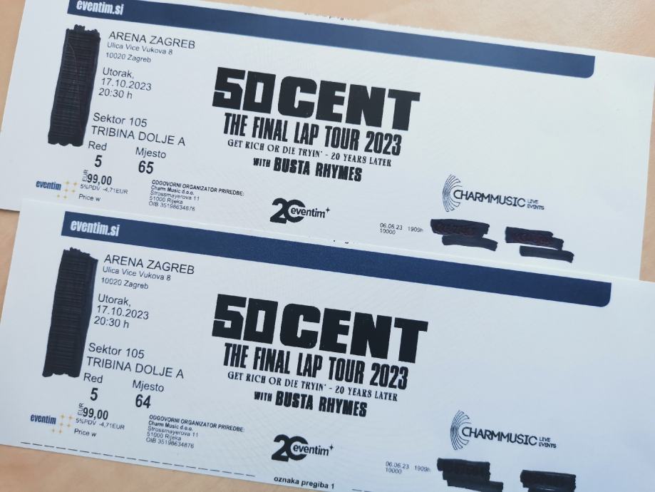 Vstopnice za koncert 50 cent (Arena Zagreb, 17.10.2023)