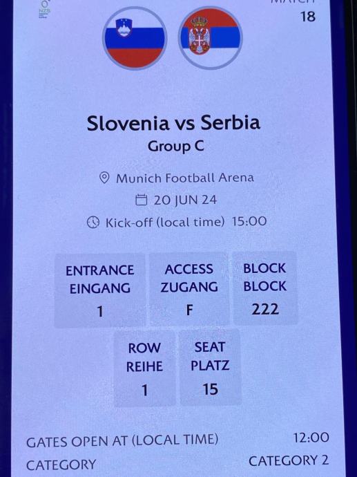 Vstopnice, karte EURO 2024 Nemčija Slovenija Srbija