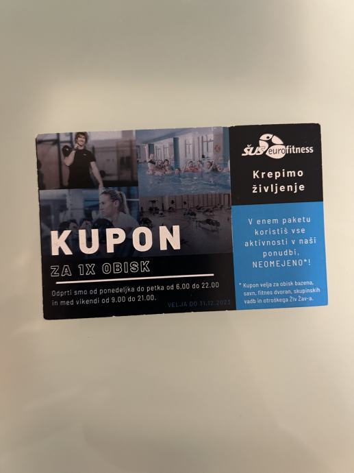 PRODAM KUPONE ZA ENKRATNI VSTOP FITNES