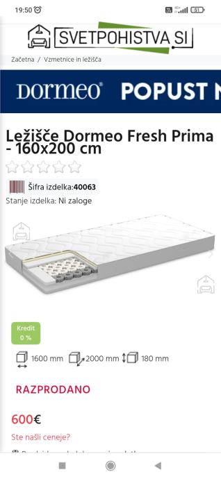 DORMEO ležišče Fresh Prima Mattress ll
