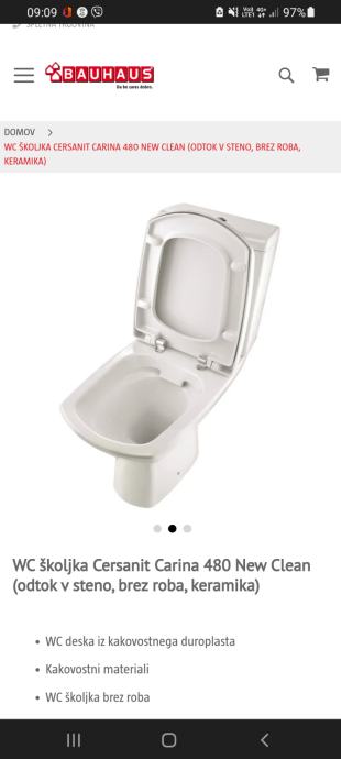 Wc školjka brez roba, s kotličkom iz keramike