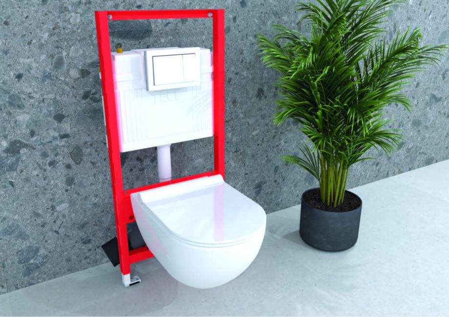 WC viseča školjka rimless + tanek pokrov + podometni kotliček s tipko