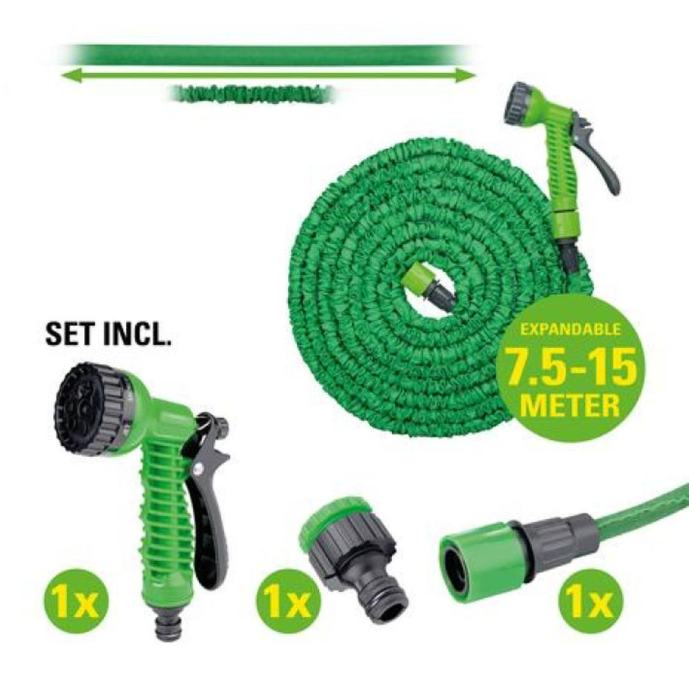 Raztegljiva elastična vrtna cev 15m za zalivanje 7 funkcij