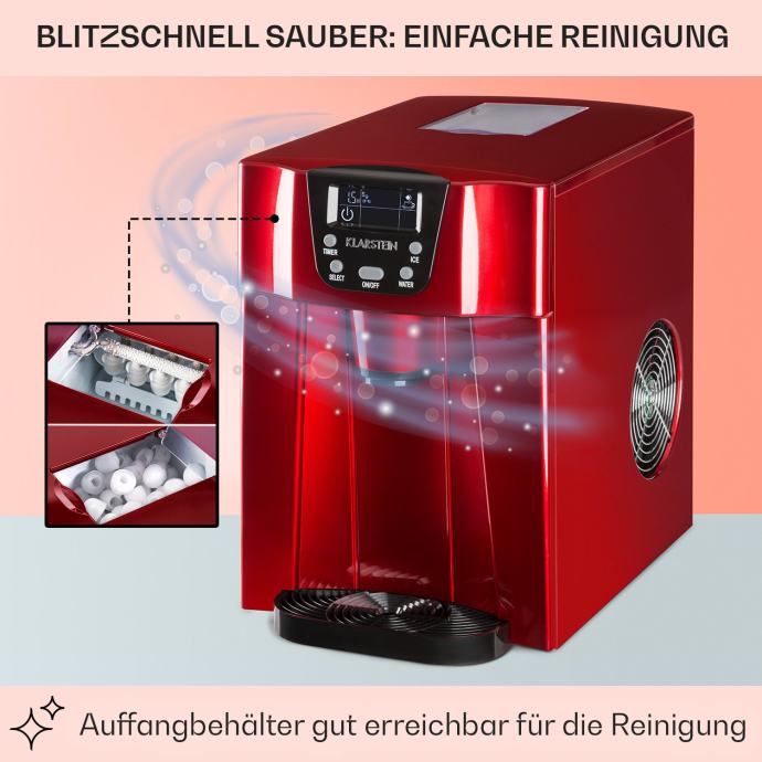 Klarstein Ice Volcano 2G Ledomat | 12kg vsakih 24h | 2l | 6-10min rdeč