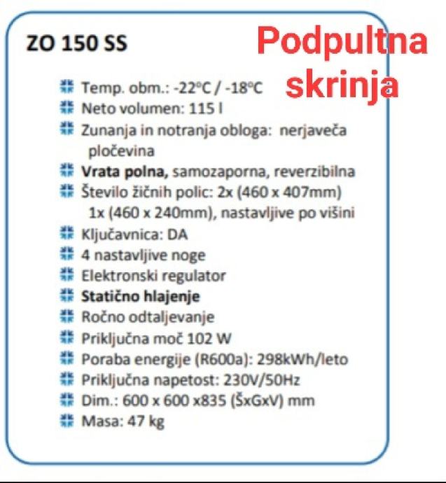Zamrzovalne skrinje in hladilnik Nara