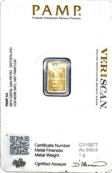 (7847) Naložbeno zlato PAMP 24K 999.9/1000; masa=1g