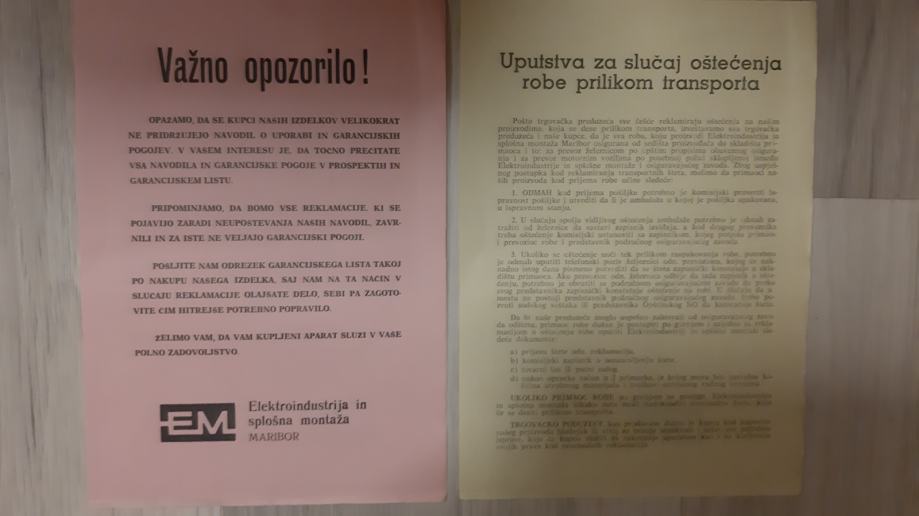 HLADILNIK HIMO AL 80, HIDROMONTAŽA MARIBOR,NAVODILA, GARANCIJSKI LIST.