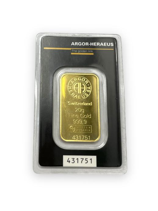 Naložbeno zlato Argor Heraeus 24K 999.9/1000 masa=20g