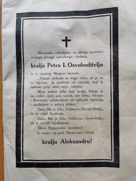 Osmrtnica: Kralj Peter I. Osvoboditelj