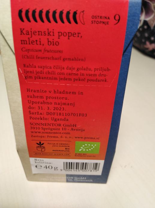 Bio Kajenski poper, mleti čili zelo pekoči